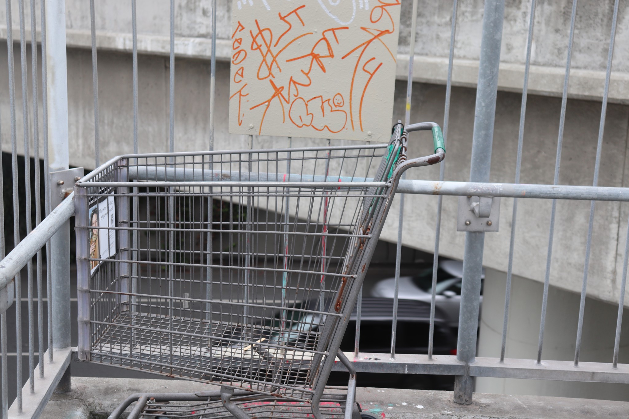 Shopping cart on Glen Park pedestrian pathway, San Francisco, August ...